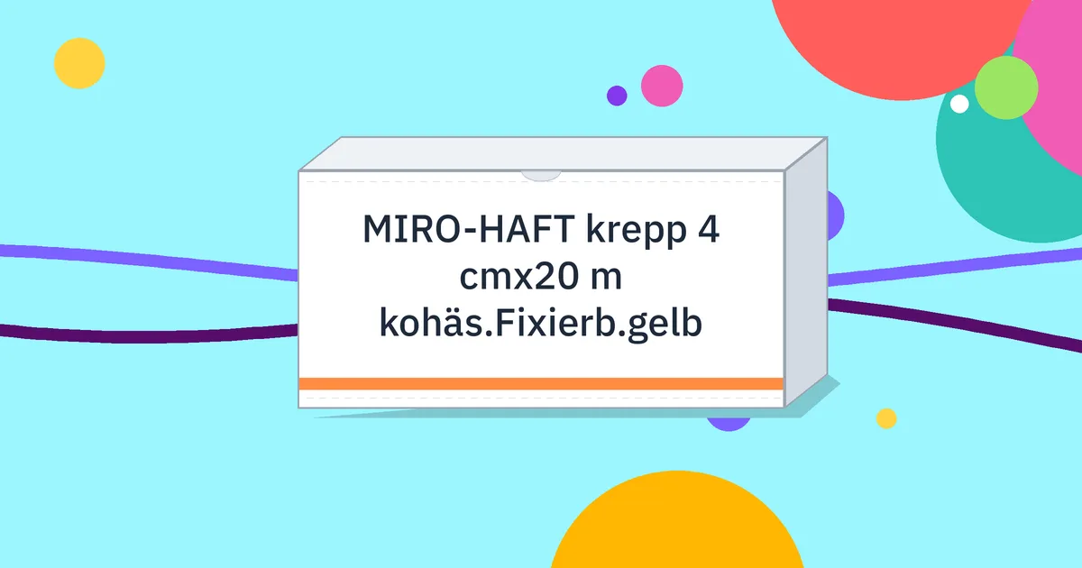 Symbolbild: Packung mit der Aufschrift MIRO-HAFT krepp 4 cmx20 m kohäs.Fixierb.gelb (PZN 17756995) – Verfügbarkeit und Bezug in Apotheken in Frankfurt am Main