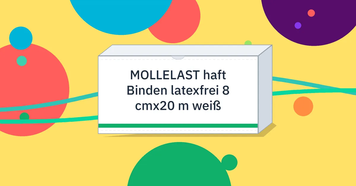 Symbolbild: Packung mit der Aufschrift MOLLELAST haft Binden latexfrei 8 cmx20 m weiß (PZN 09886175) – Verfügbarkeit und Bezug in Apotheken in Frankfurt am Main