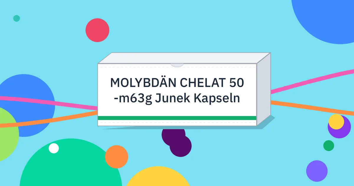 Symbolbild: Packung mit der Aufschrift MOLYBDÄN CHELAT 50 -m63g Junek Kapseln (PZN 10190740) – Verfügbarkeit und Bezug in Apotheken in Frankfurt am Main
