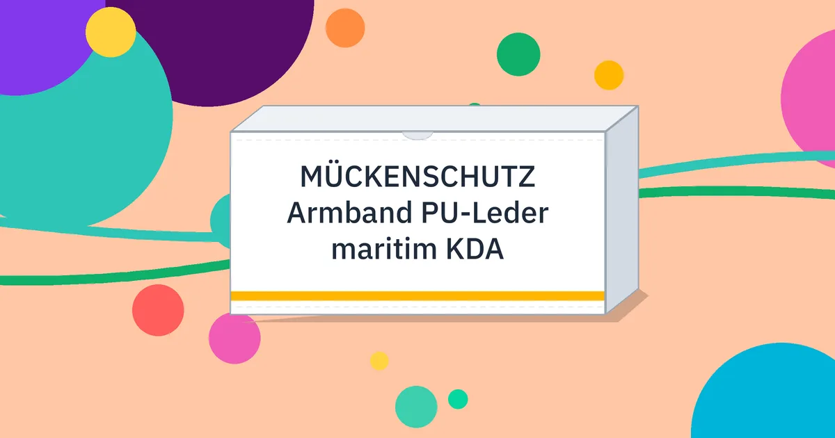 Symbolbild: Packung mit der Aufschrift MÜCKENSCHUTZ Armband PU-Leder maritim KDA (PZN 18352308) – Verfügbarkeit und Bezug in Apotheken in Frankfurt am Main