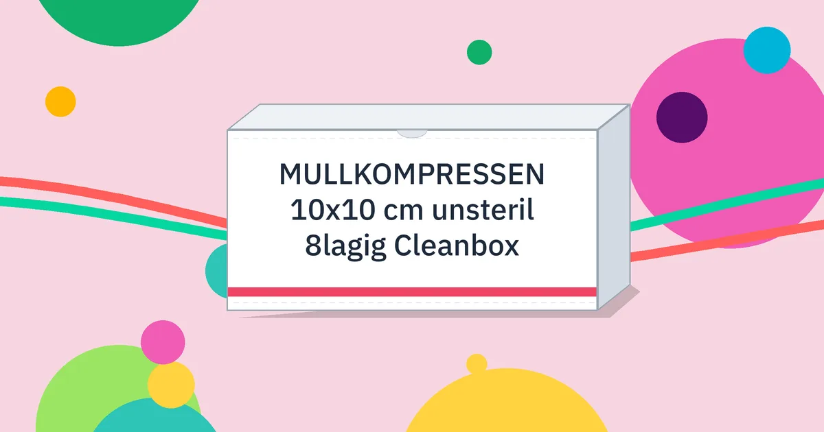 Symbolbild: Packung mit der Aufschrift MULLKOMPRESSEN 10x10 cm unsteril 8lagig Cleanbox (PZN 17563227) – Verfügbarkeit und Bezug in Apotheken in Frankfurt am Main
