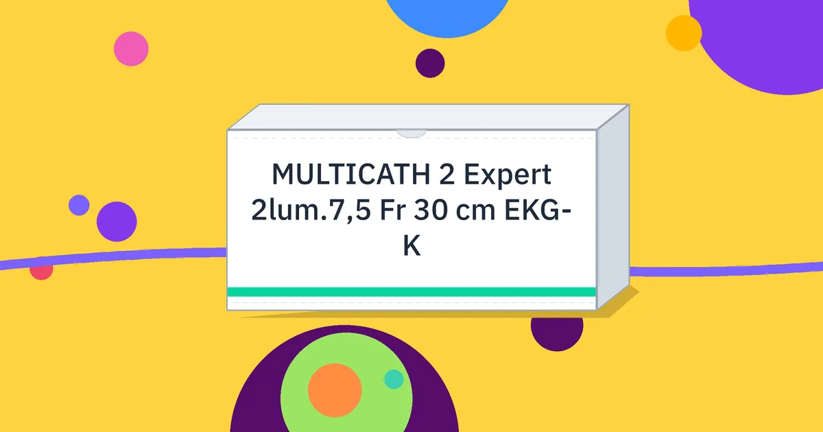 Symbolbild: Packung mit der Aufschrift MULTICATH 2 Expert 2lum.7,5 Fr 30 cm EKG-K (PZN 09446559) – Verfügbarkeit und Bezug in Apotheken in Frankfurt am Main
