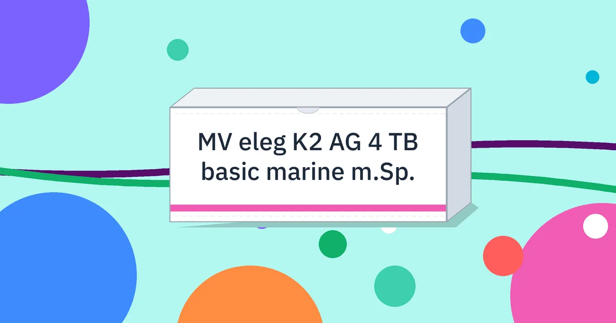 Symbolbild: Packung mit der Aufschrift MV eleg K2 AG 4 TB basic marine m.Sp. (PZN 14613568) – Verfügbarkeit und Bezug in Apotheken in Frankfurt am Main