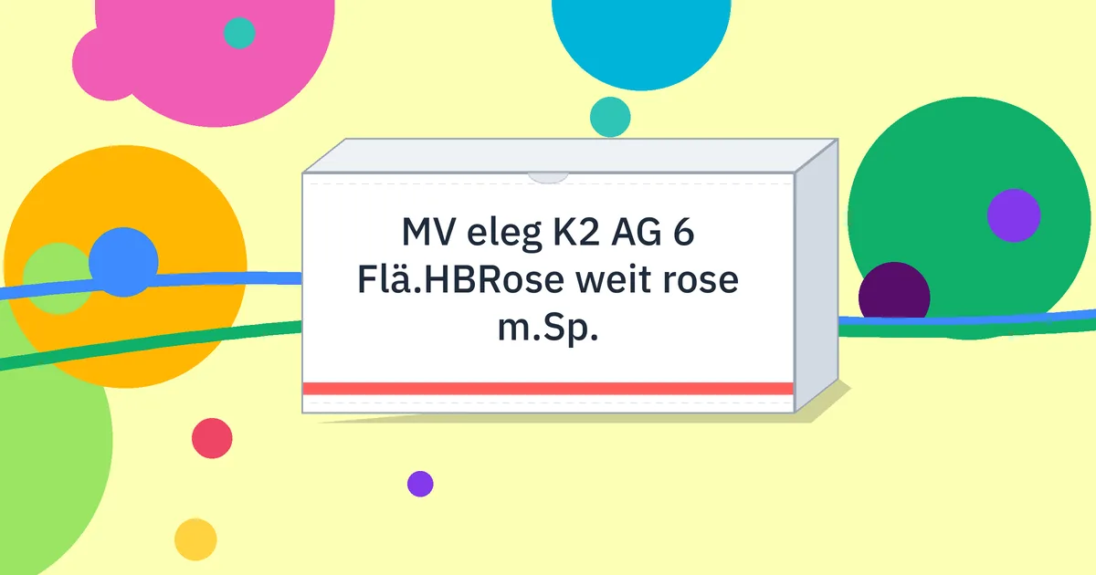 Symbolbild: Packung mit der Aufschrift MV eleg K2 AG 6 Flä.HBRose weit rose m.Sp. (PZN 15719984) – Verfügbarkeit und Bezug in Apotheken in Frankfurt am Main