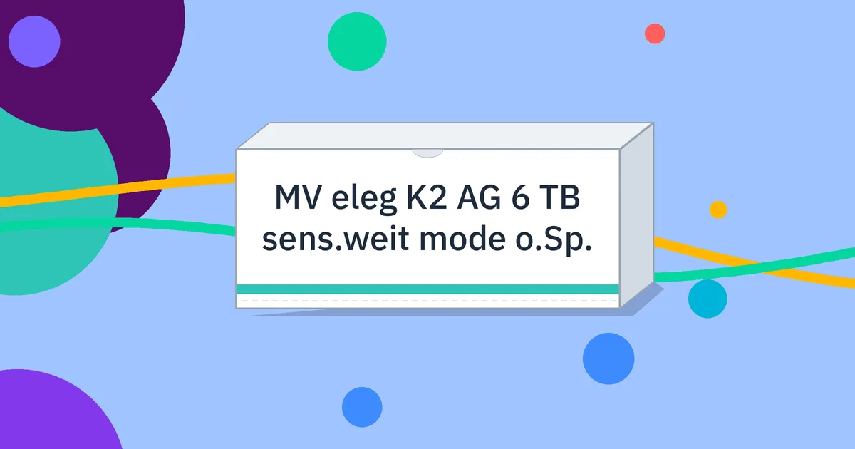 Symbolbild: Packung mit der Aufschrift MV eleg K2 AG 6 TB sens.weit mode o.Sp. (PZN 09867841) – Verfügbarkeit und Bezug in Apotheken in Frankfurt am Main