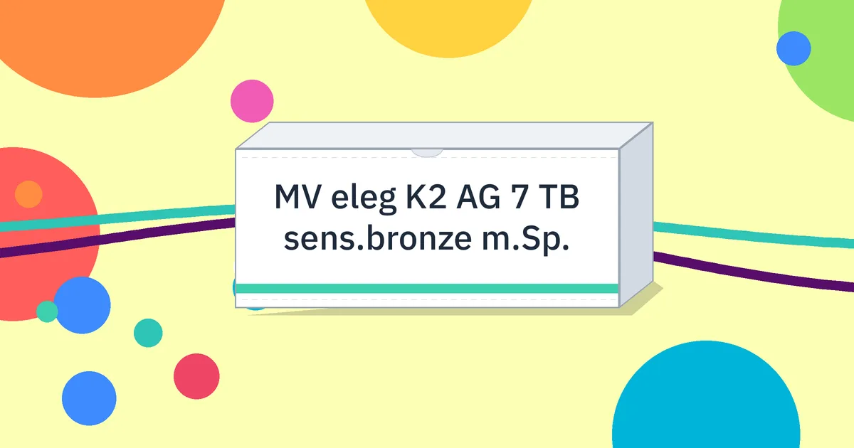 Symbolbild: Packung mit der Aufschrift MV eleg K2 AG 7 TB sens.bronze m.Sp. (PZN 14718907) – Verfügbarkeit und Bezug in Apotheken in Frankfurt am Main