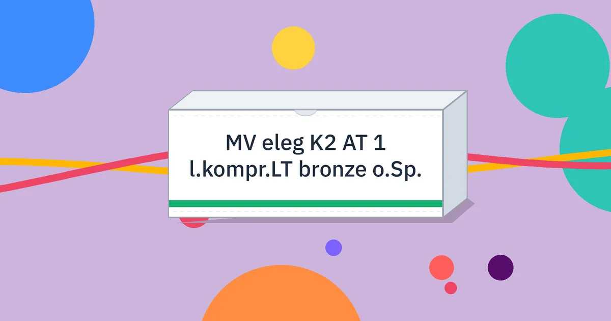 Symbolbild: Packung mit der Aufschrift MV eleg K2 AT 1 l.kompr.LT bronze o.Sp. (PZN 15285178) – Verfügbarkeit und Bezug in Apotheken in Frankfurt am Main