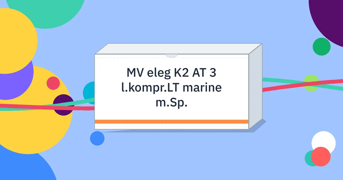 Symbolbild: Packung mit der Aufschrift MV eleg K2 AT 3 l.kompr.LT marine m.Sp. (PZN 15285876) – Verfügbarkeit und Bezug in Apotheken in Frankfurt am Main