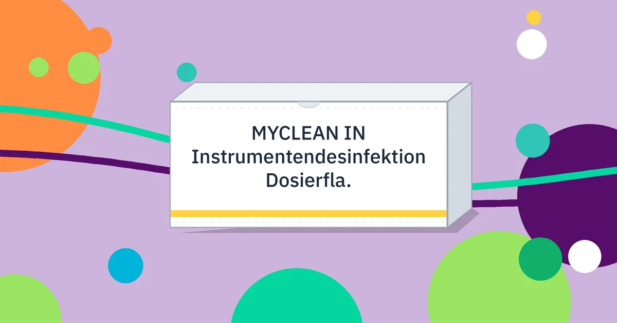 Symbolbild: Packung mit der Aufschrift MYCLEAN IN Instrumentendesinfektion Dosierfla. (PZN 20632104) – Verfügbarkeit und Bezug in Apotheken in Frankfurt am Main