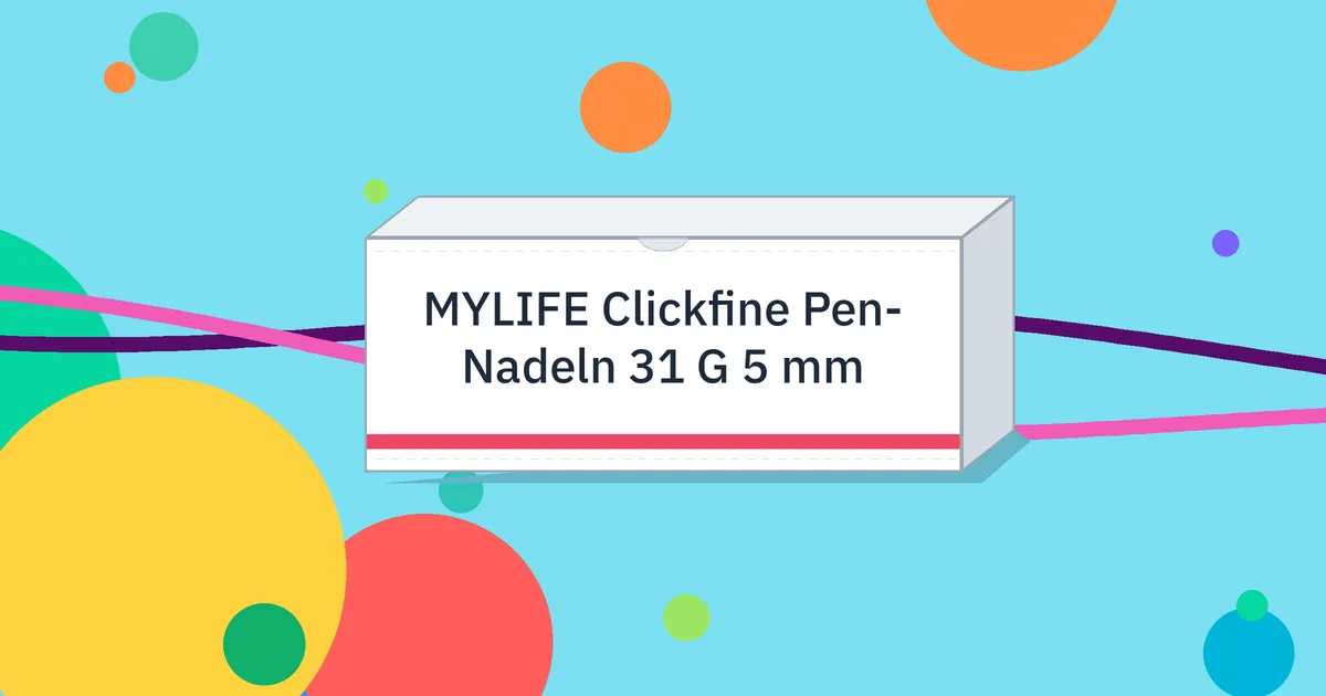 Symbolbild: Packung mit der Aufschrift MYLIFE Clickfine Pen-Nadeln 31 G 5 mm (PZN 17669693) – Verfügbarkeit und Bezug in Apotheken in Frankfurt am Main