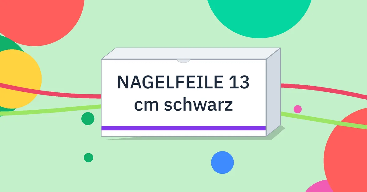 Symbolbild: Packung mit der Aufschrift NAGELFEILE 13 cm schwarz (PZN 01513138) – Verfügbarkeit und Bezug in Apotheken in Frankfurt am Main