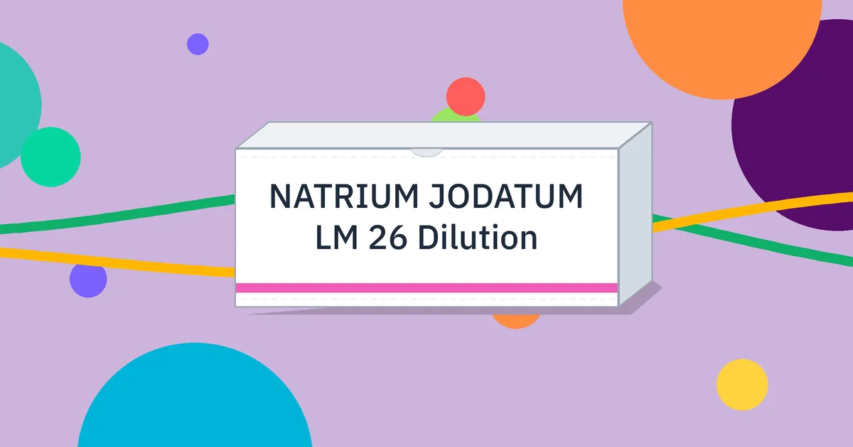 Symbolbild: Packung mit der Aufschrift NATRIUM JODATUM LM 26 Dilution (PZN 12964513) – Verfügbarkeit und Bezug in Apotheken in Frankfurt am Main