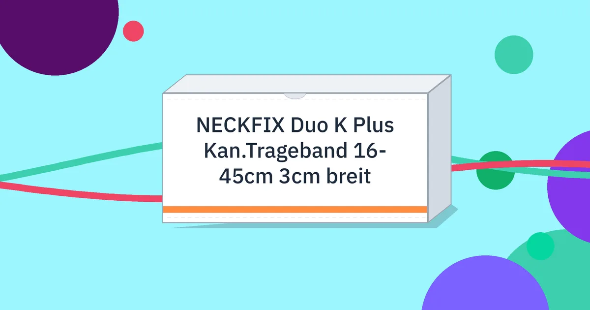 Symbolbild: Packung mit der Aufschrift NECKFIX Duo K Plus Kan.Trageband 16-45cm 3cm breit (PZN 18153230) – Verfügbarkeit und Bezug in Apotheken in Frankfurt am Main