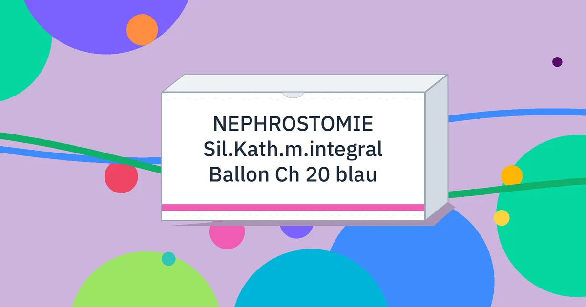 Symbolbild: Packung mit der Aufschrift NEPHROSTOMIE Sil.Kath.m.integral Ballon Ch 20 blau (PZN 13163229) – Verfügbarkeit und Bezug in Apotheken in Frankfurt am Main