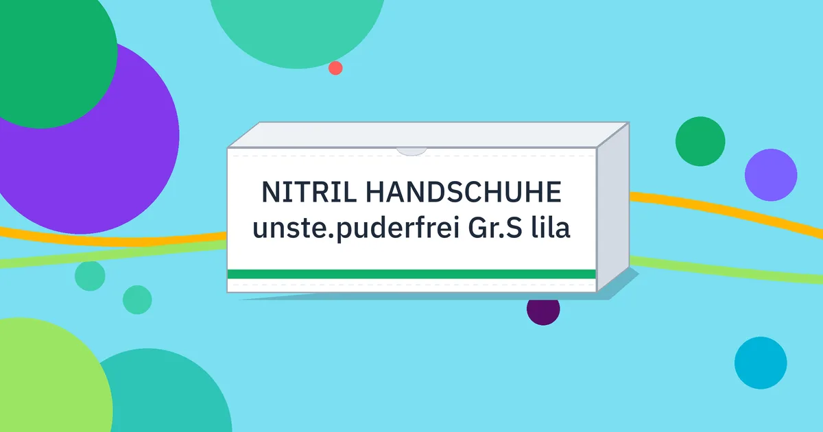 Symbolbild: Packung mit der Aufschrift NITRIL HANDSCHUHE unste.puderfrei Gr.S lila (PZN 10188619) – Verfügbarkeit und Bezug in Apotheken in Frankfurt am Main
