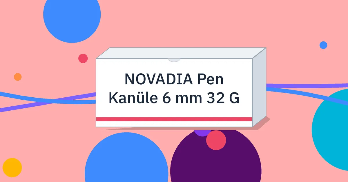 Symbolbild: Packung mit der Aufschrift NOVADIA Pen Kanüle 6 mm 32 G (PZN 12460379) – Verfügbarkeit und Bezug in Apotheken in Frankfurt am Main