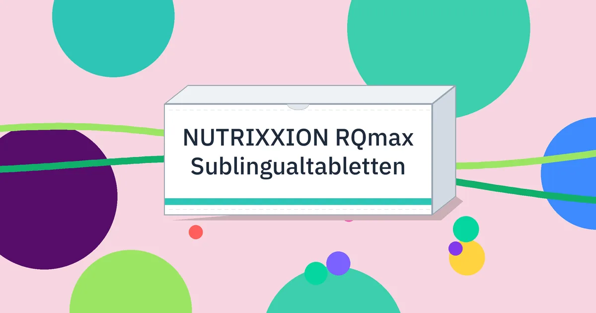 Symbolbild: Packung mit der Aufschrift NUTRIXXION RQmax Sublingualtabletten (PZN 09759040) – Verfügbarkeit und Bezug in Apotheken in Frankfurt am Main