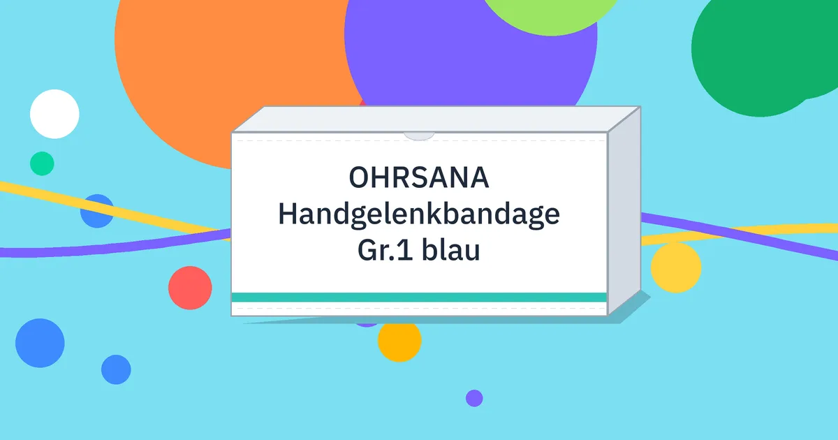 Symbolbild: Packung mit der Aufschrift OHRSANA Handgelenkbandage Gr.1 blau (PZN 03797401) – Verfügbarkeit und Bezug in Apotheken in Frankfurt am Main