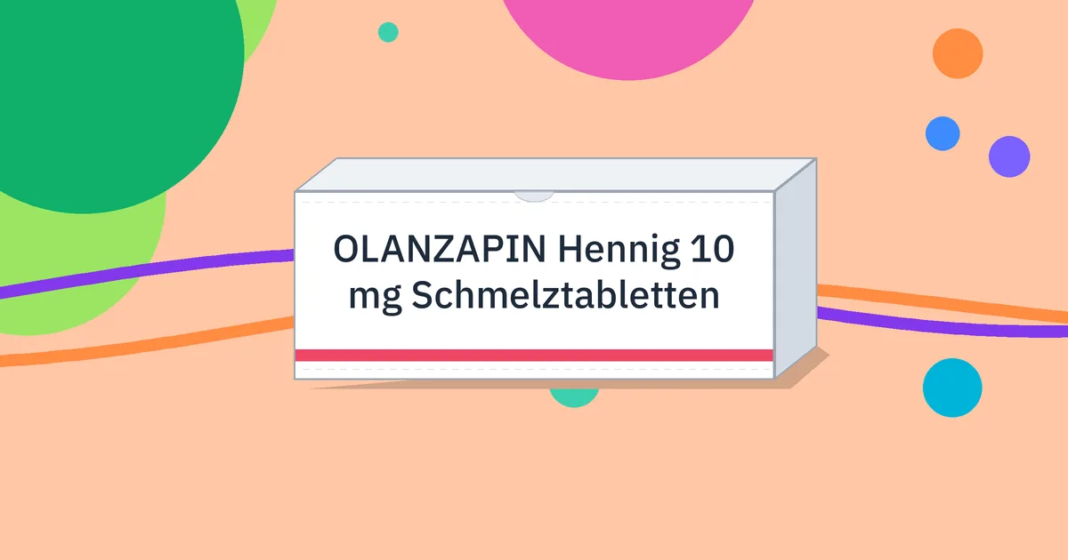 Symbolbild: Packung mit der Aufschrift OLANZAPIN Hennig 10 mg Schmelztabletten (PZN 08914082) – Verfügbarkeit und Bezug in Apotheken in Frankfurt am Main