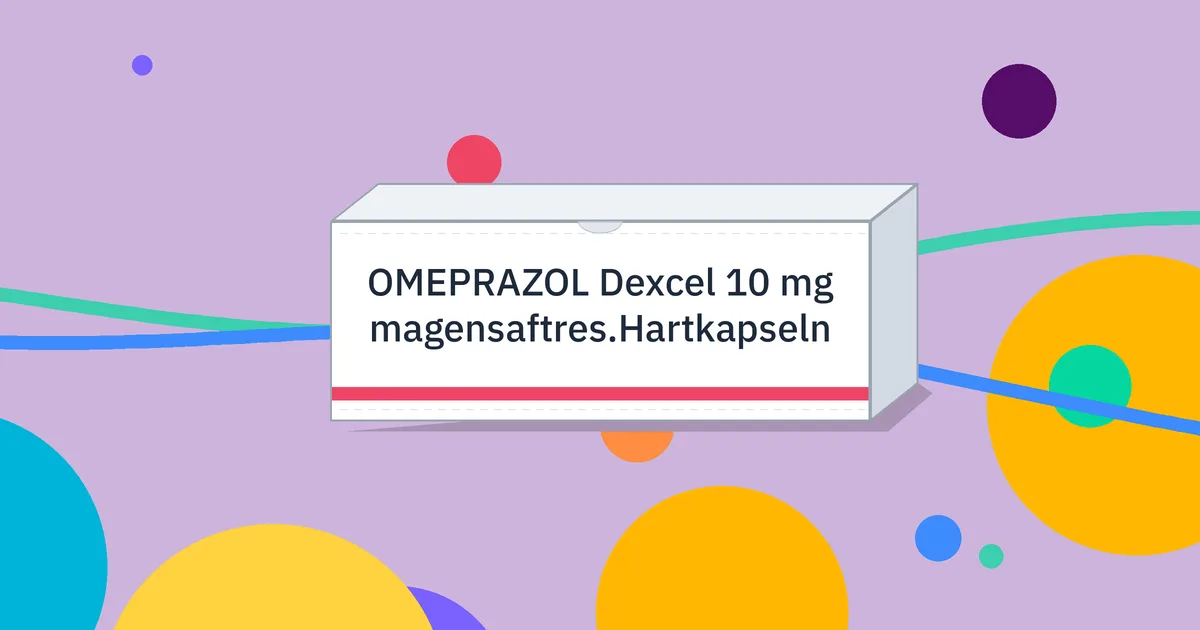 Symbolbild: Packung mit der Aufschrift OMEPRAZOL Dexcel 10 mg magensaftres.Hartkapseln (PZN 19815325) – Verfügbarkeit und Bezug in Apotheken in Frankfurt am Main