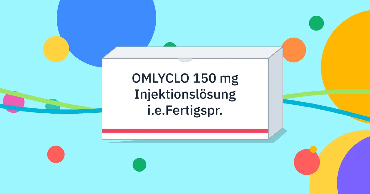 Symbolbild: Packung mit der Aufschrift OMLYCLO 150 mg Injektionslösung i.e.Fertigspr. (PZN 20605892) – Verfügbarkeit und Bezug in Apotheken in Frankfurt am Main