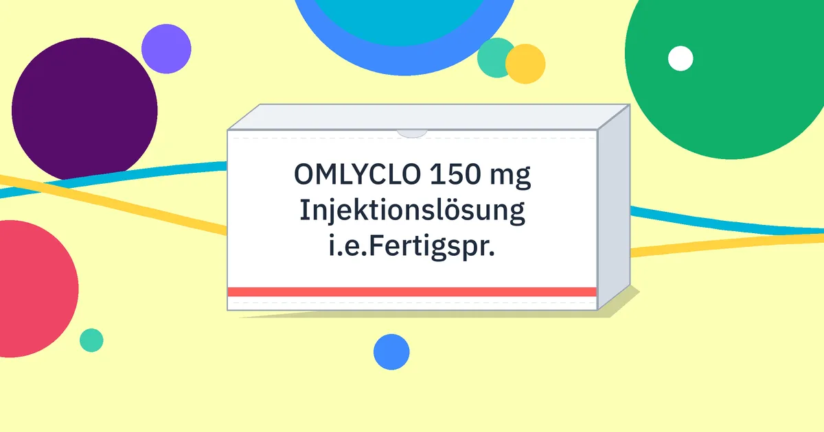 Symbolbild: Packung mit der Aufschrift OMLYCLO 150 mg Injektionslösung i.e.Fertigspr. (PZN 20605917) – Verfügbarkeit und Bezug in Apotheken in Frankfurt am Main