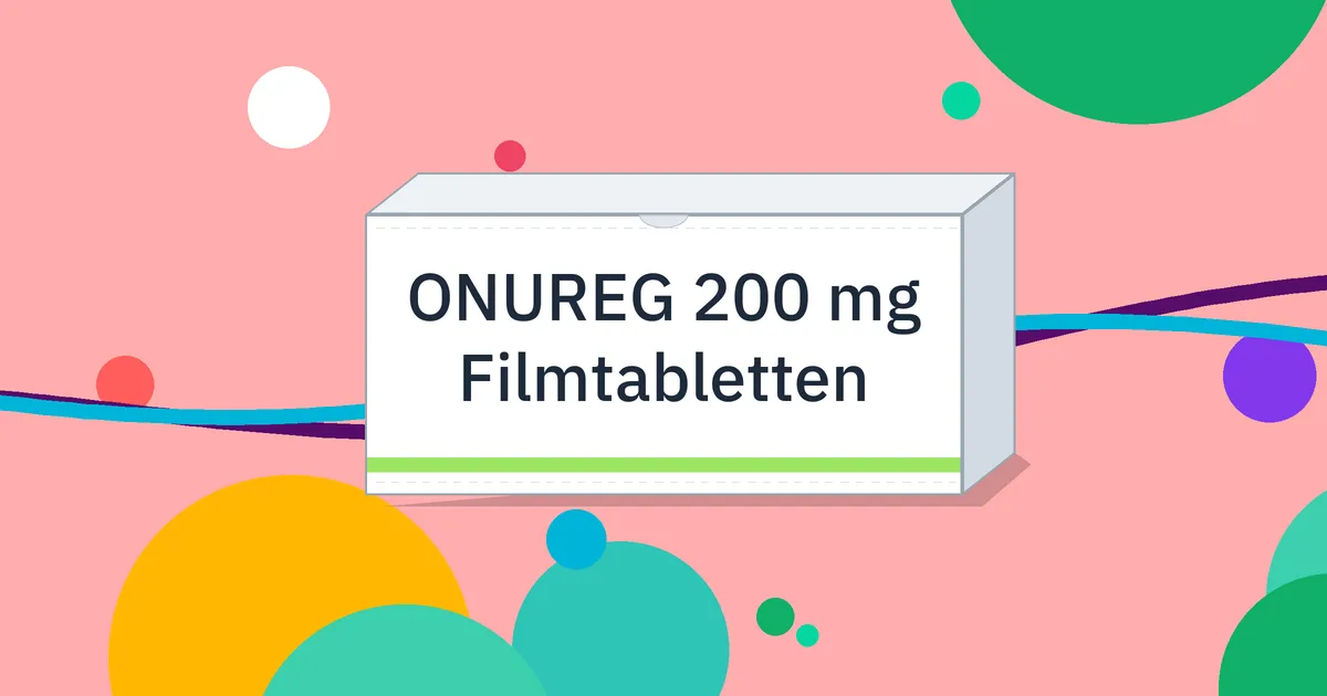 Symbolbild: Packung mit der Aufschrift ONUREG 200 mg Filmtabletten (PZN 16610893) – Verfügbarkeit und Bezug in Apotheken in Frankfurt am Main
