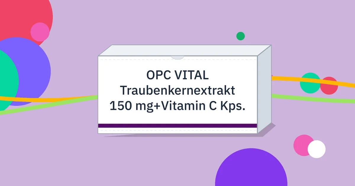 Symbolbild: Packung mit der Aufschrift OPC VITAL Traubenkernextrakt 150 mg+Vitamin C Kps. (PZN 18053497) – Verfügbarkeit und Bezug in Apotheken in Frankfurt am Main