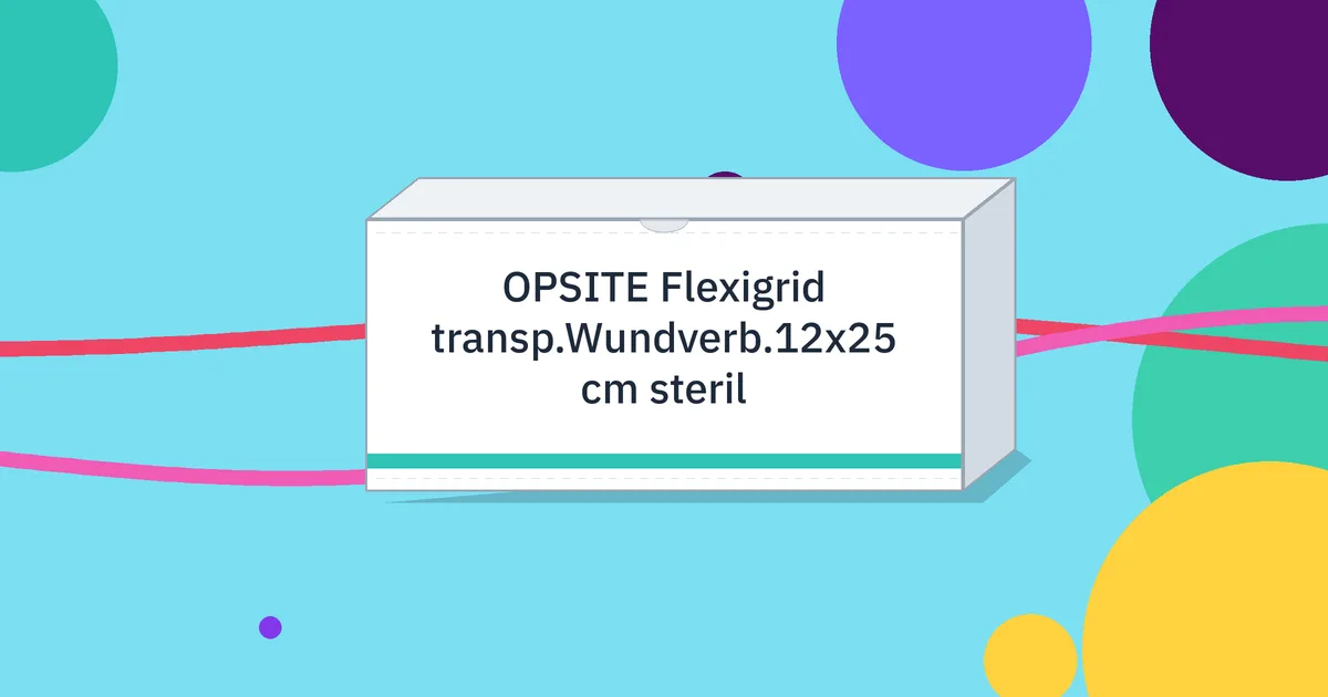 Symbolbild: Packung mit der Aufschrift OPSITE Flexigrid transp.Wundverb.12x25 cm steril (PZN 03722320) – Verfügbarkeit und Bezug in Apotheken in Frankfurt am Main