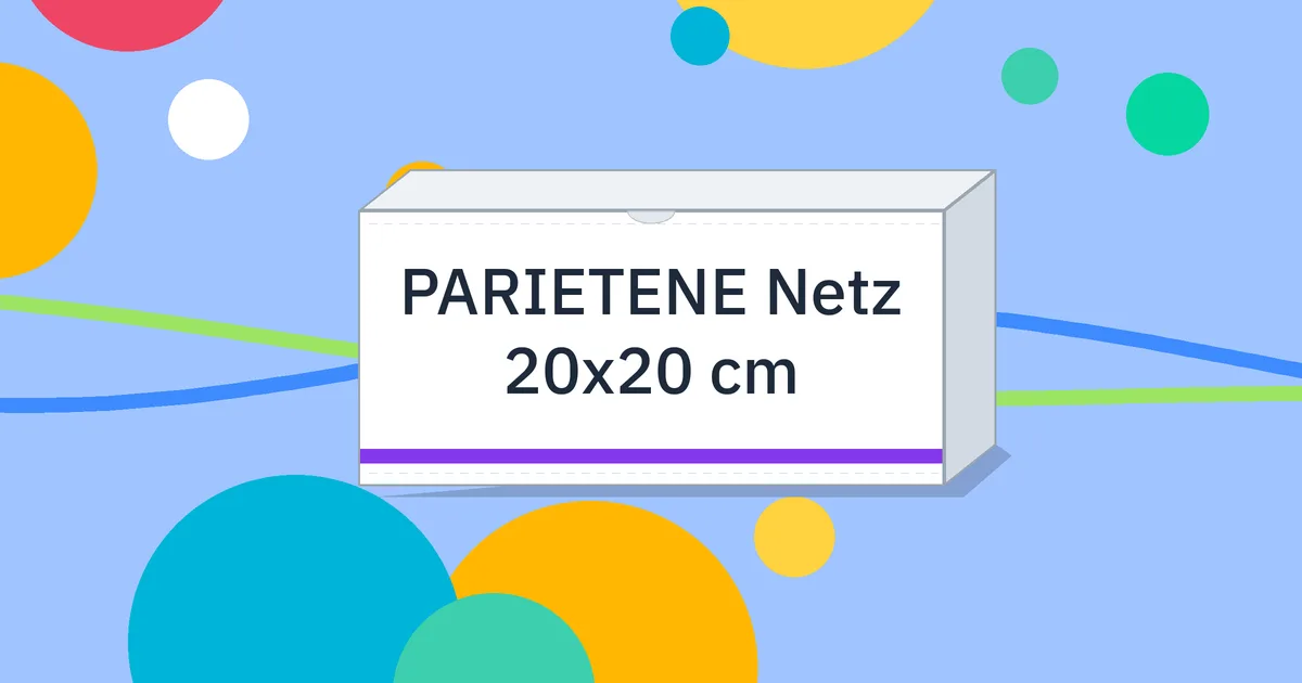 Symbolbild: Packung mit der Aufschrift PARIETENE Netz 20x20 cm (PZN 00194872) – Verfügbarkeit und Bezug in Apotheken in Frankfurt am Main