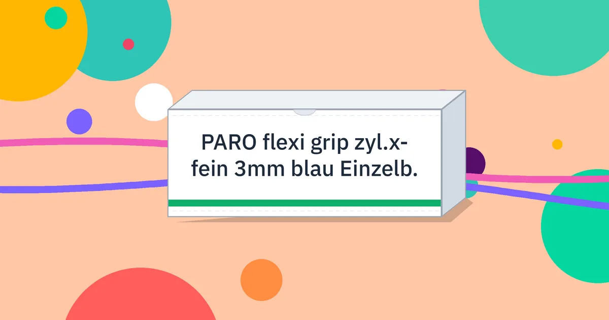 Symbolbild: Packung mit der Aufschrift PARO flexi grip zyl.x-fein 3mm blau Einzelb. (PZN 17372846) – Verfügbarkeit und Bezug in Apotheken in Frankfurt am Main