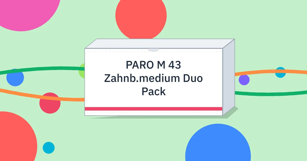 Symbolbild: Packung mit der Aufschrift PARO M 43 Zahnb.medium Duo Pack (PZN 07235427) – Verfügbarkeit und Bezug in Apotheken in Frankfurt am Main