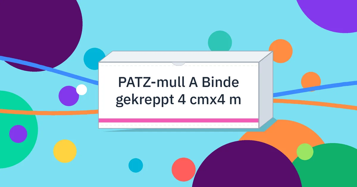 Symbolbild: Packung mit der Aufschrift PATZ-mull A Binde gekreppt 4 cmx4 m (PZN 06814979) – Verfügbarkeit und Bezug in Apotheken in Frankfurt am Main