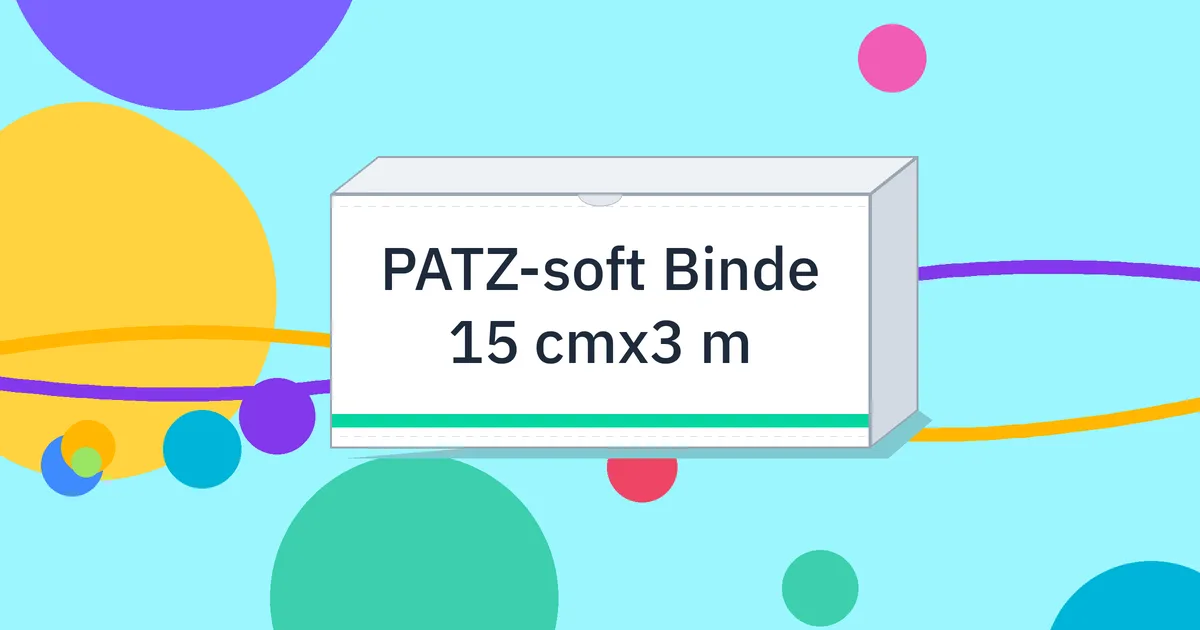Symbolbild: Packung mit der Aufschrift PATZ-soft Binde 15 cmx3 m (PZN 06813253) – Verfügbarkeit und Bezug in Apotheken in Frankfurt am Main