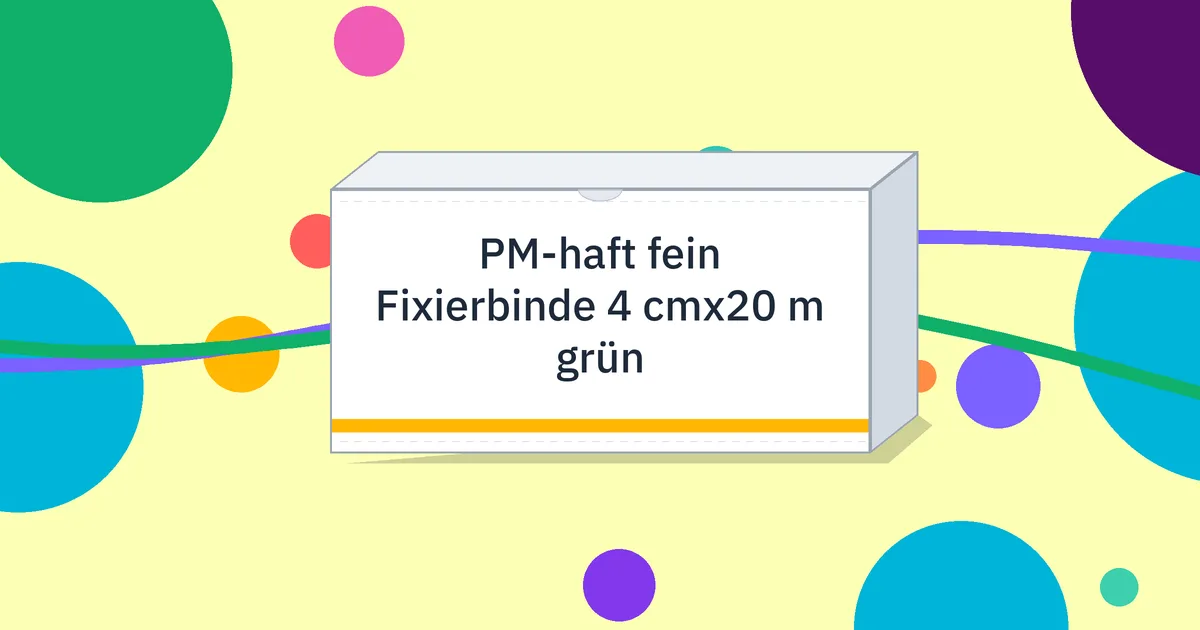 Symbolbild: Packung mit der Aufschrift PM-haft fein Fixierbinde 4 cmx20 m grün (PZN 18846370) – Verfügbarkeit und Bezug in Apotheken in Frankfurt am Main