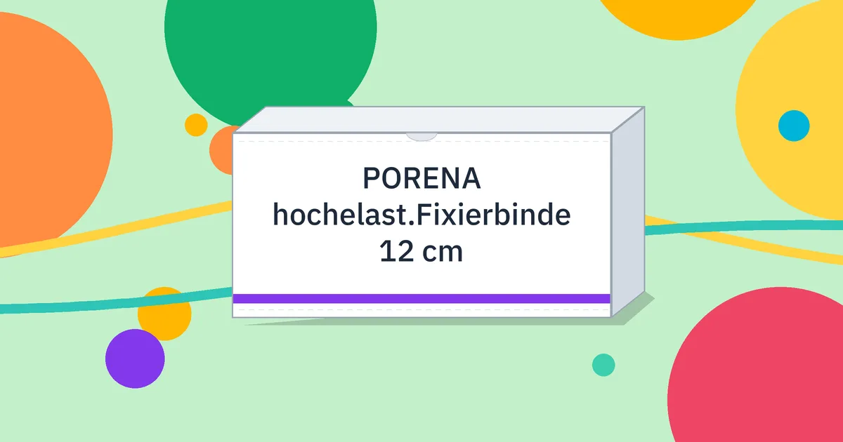 Symbolbild: Packung mit der Aufschrift PORENA hochelast.Fixierbinde 12 cm (PZN 02724831) – Verfügbarkeit und Bezug in Apotheken in Frankfurt am Main
