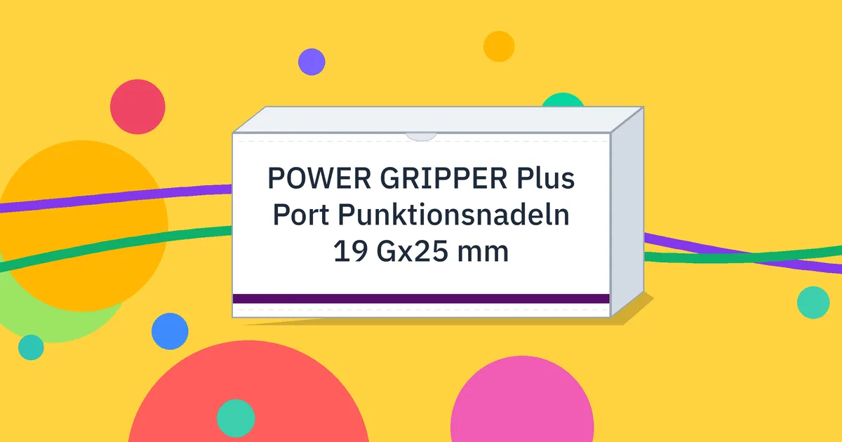 Symbolbild: Packung mit der Aufschrift POWER GRIPPER Plus Port Punktionsnadeln 19 Gx25 mm (PZN 09007475) – Verfügbarkeit und Bezug in Apotheken in Frankfurt am Main