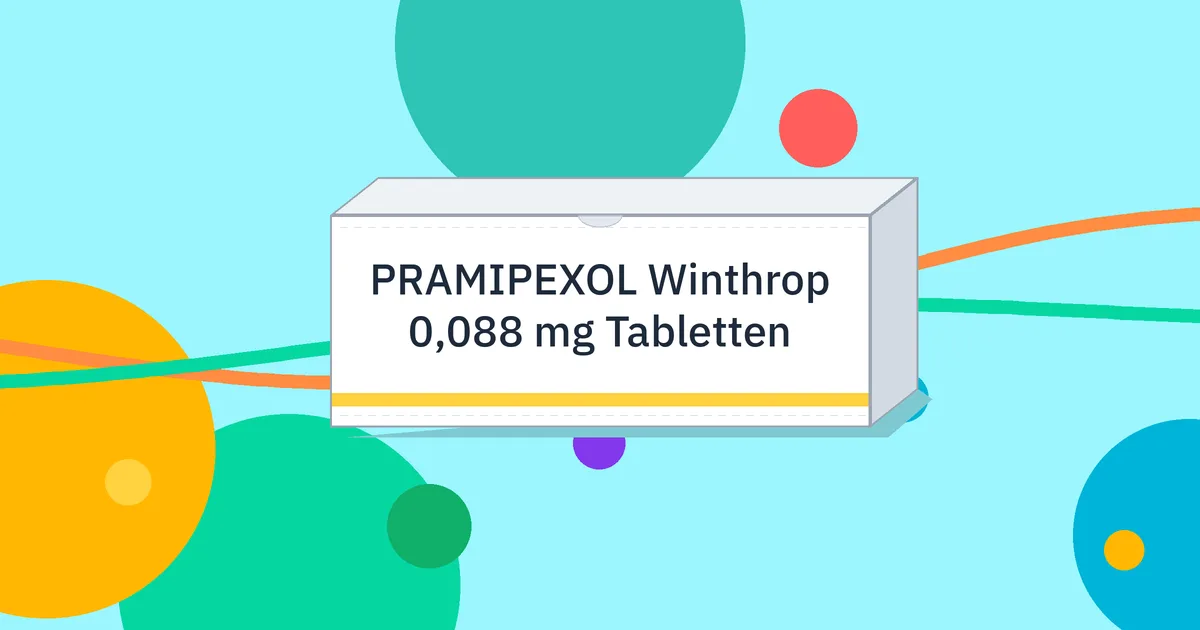 Symbolbild: Packung mit der Aufschrift PRAMIPEXOL Winthrop 0,088 mg Tabletten (PZN 06911903) – Verfügbarkeit und Bezug in Apotheken in Frankfurt am Main