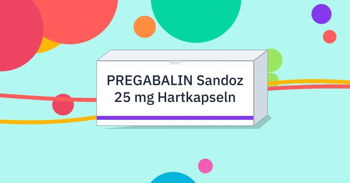 Symbolbild: Packung mit der Aufschrift PREGABALIN Sandoz 25 mg Hartkapseln (PZN 16886968) – Verfügbarkeit und Bezug in Apotheken in Frankfurt am Main