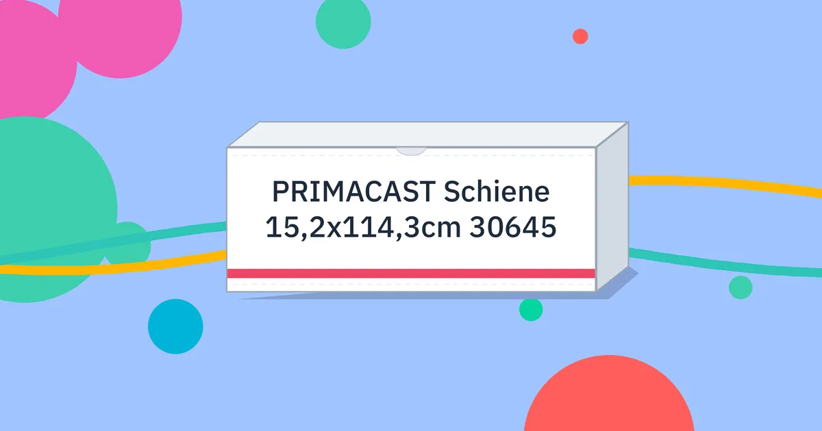 Symbolbild: Packung mit der Aufschrift PRIMACAST Schiene 15,2x114,3cm 30645 (PZN 00666271) – Verfügbarkeit und Bezug in Apotheken in Frankfurt am Main