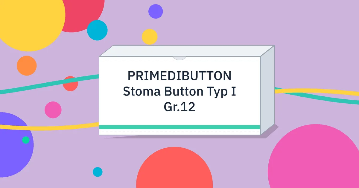 Symbolbild: Packung mit der Aufschrift PRIMEDIBUTTON Stoma Button Typ I Gr.12 (PZN 10791221) – Verfügbarkeit und Bezug in Apotheken in Frankfurt am Main