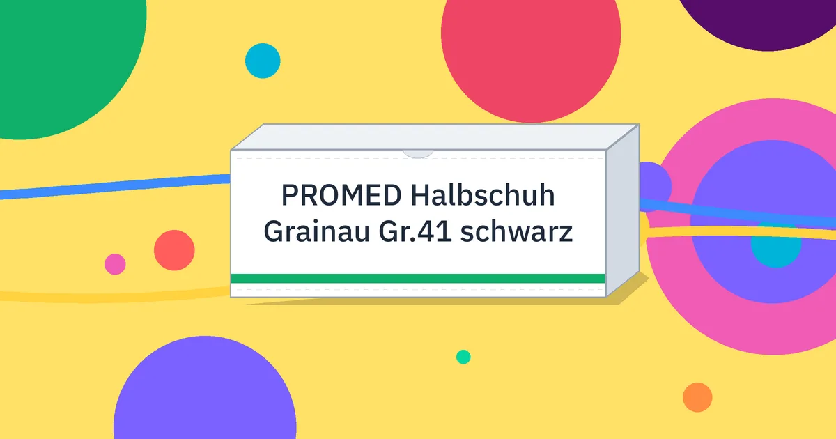 Symbolbild: Packung mit der Aufschrift PROMED Halbschuh Grainau Gr.41 schwarz (PZN 14349315) – Verfügbarkeit und Bezug in Apotheken in Frankfurt am Main