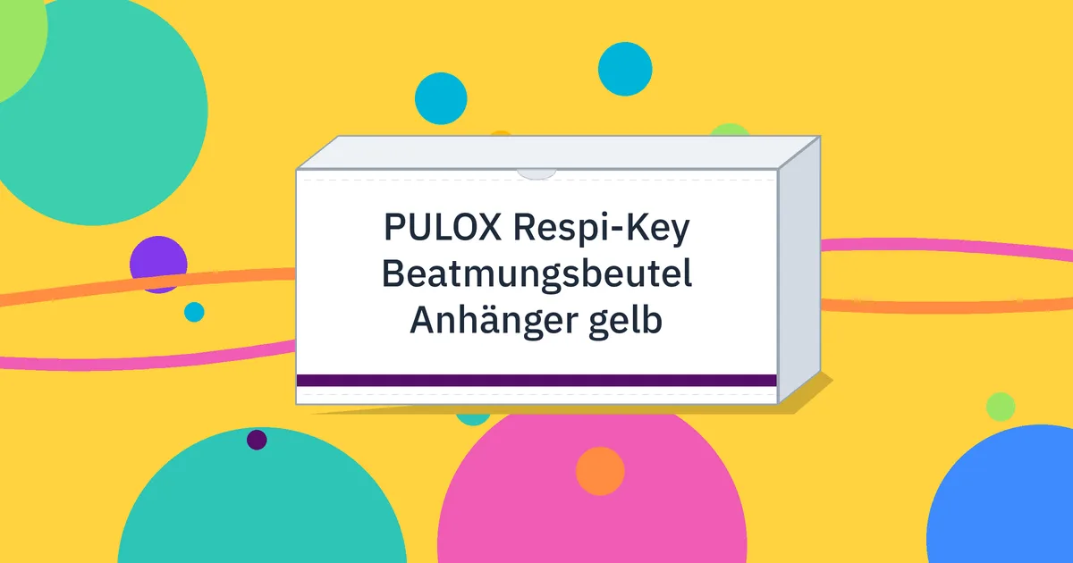 Symbolbild: Packung mit der Aufschrift PULOX Respi-Key Beatmungsbeutel Anhänger gelb (PZN 08430823) – Verfügbarkeit und Bezug in Apotheken in Frankfurt am Main