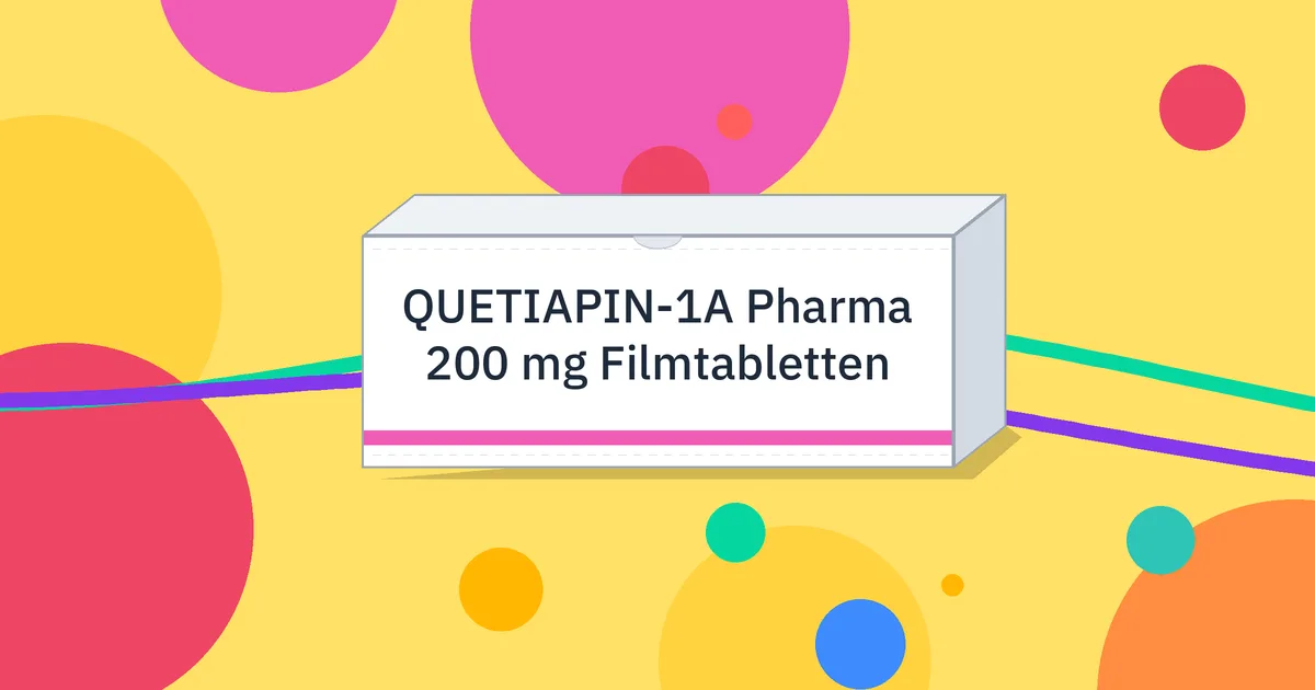Symbolbild: Packung mit der Aufschrift QUETIAPIN-1A Pharma 200 mg Filmtabletten (PZN 09494860) – Verfügbarkeit und Bezug in Apotheken in Frankfurt am Main