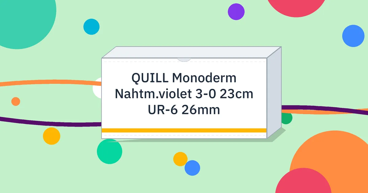 Symbolbild: Packung mit der Aufschrift QUILL Monoderm Nahtm.violet 3-0 23cm UR-6 26mm (PZN 17988263) – Verfügbarkeit und Bezug in Apotheken in Frankfurt am Main