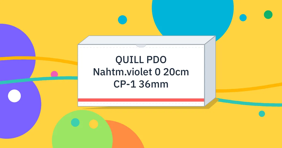 Symbolbild: Packung mit der Aufschrift QUILL PDO Nahtm.violet 0 20cm CP-1 36mm (PZN 17990024) – Verfügbarkeit und Bezug in Apotheken in Frankfurt am Main