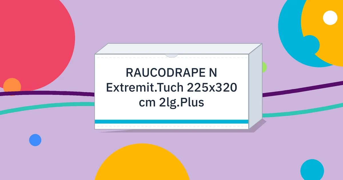 Symbolbild: Packung mit der Aufschrift RAUCODRAPE N Extremit.Tuch 225x320 cm 2lg.Plus (PZN 06680510) – Verfügbarkeit und Bezug in Apotheken in Frankfurt am Main