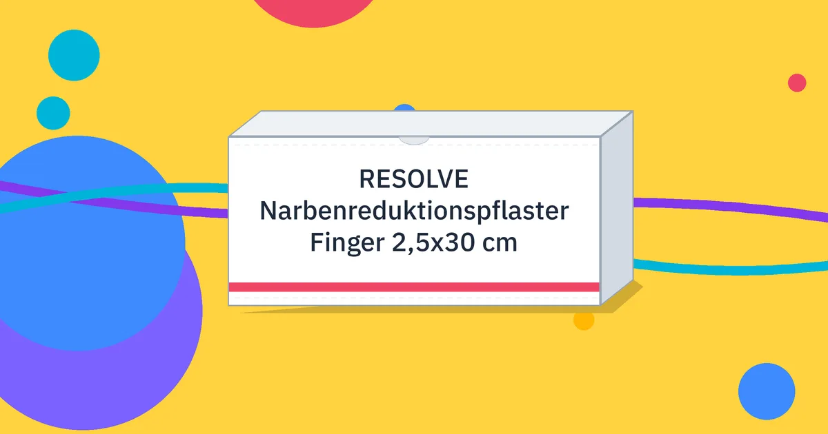 Symbolbild: Packung mit der Aufschrift RESOLVE Narbenreduktionspflaster Finger 2,5x30 cm (PZN 20129227) – Verfügbarkeit und Bezug in Apotheken in Frankfurt am Main