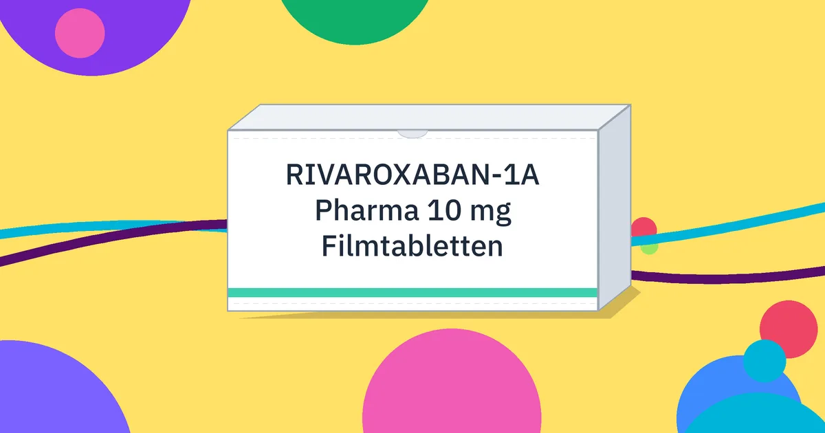 Symbolbild: Packung mit der Aufschrift RIVAROXABAN-1A Pharma 10 mg Filmtabletten (PZN 18712540) – Verfügbarkeit und Bezug in Apotheken in Frankfurt am Main