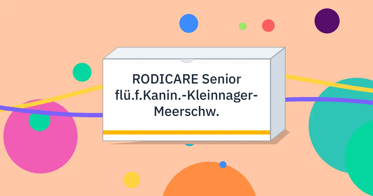Symbolbild: Packung mit der Aufschrift RODICARE Senior flü.f.Kanin.-Kleinnager-Meerschw. (PZN 13360705) – Verfügbarkeit und Bezug in Apotheken in Frankfurt am Main